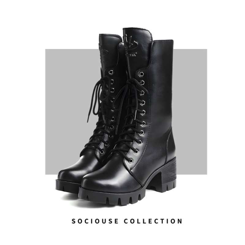 Jual Sociouse Sashi Sepatu Long Boots Wanita Hitam - Platform Boot ...