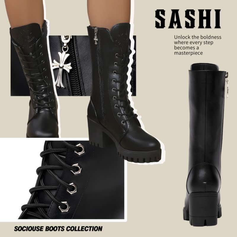 Jual Sociouse Sashi Sepatu Long Boots Wanita Hitam - Platform Boot ...