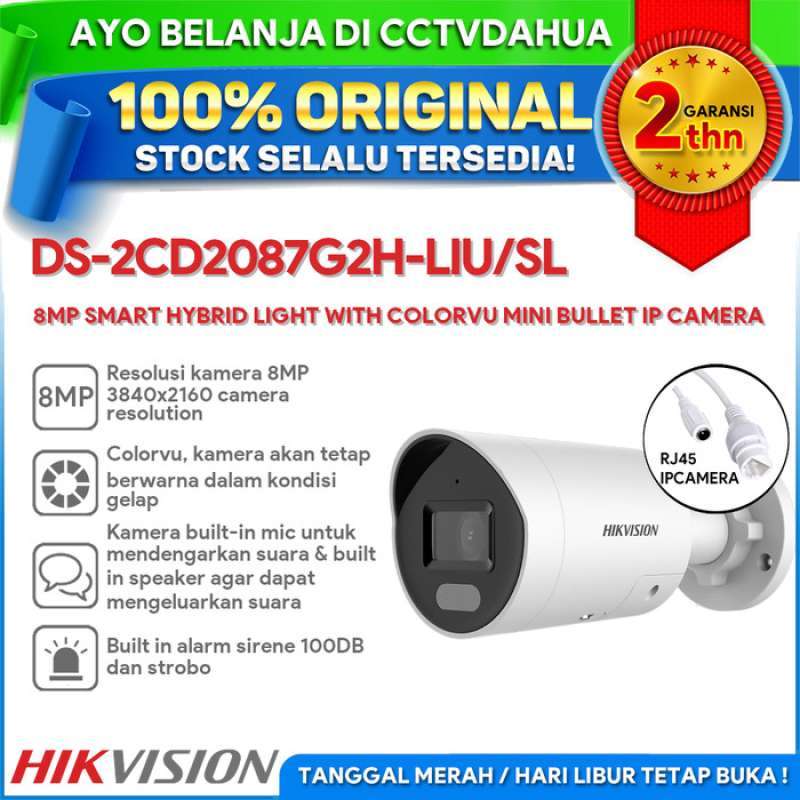 Promo Hikvision Ds-2cd2087g2h-liu/sl 8mp Smart Hybrid Light Colorvu Mini Bullet Ip Camera Diskon ...