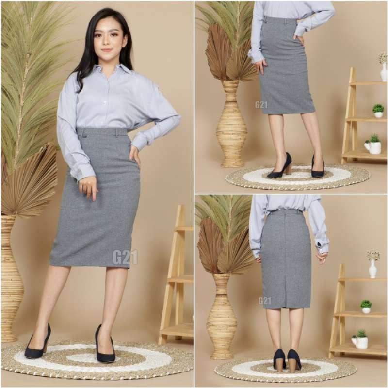 Promo Rok Span Pendek Hitam Bahan 7/8 Kerja Kantor Wanita - Abu Tua, 28 ...