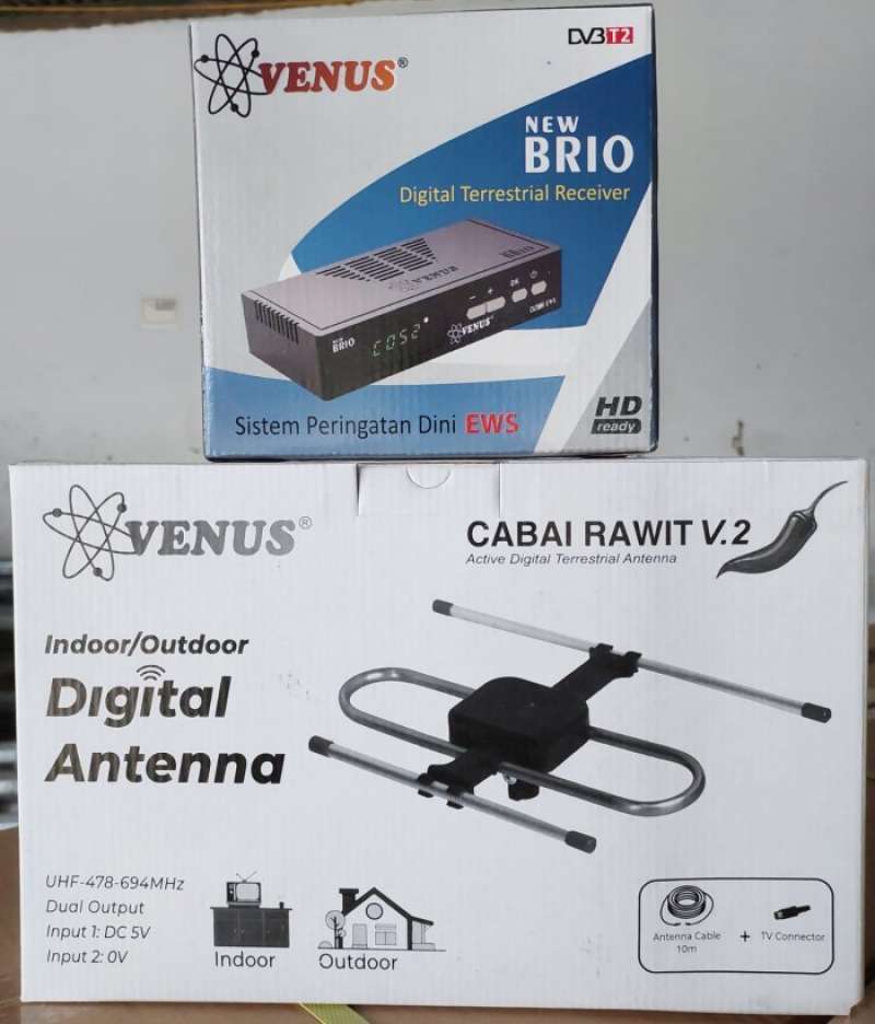 Promo Set Top Box Dvbt2 Paket Receiver Tv Venus Cabai Rawit + Antena ...