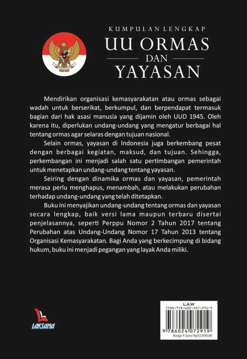 Jual Buku Kumpulan Lengkap Uu Ormas Dan Yayasan - Laksana Di Seller ...