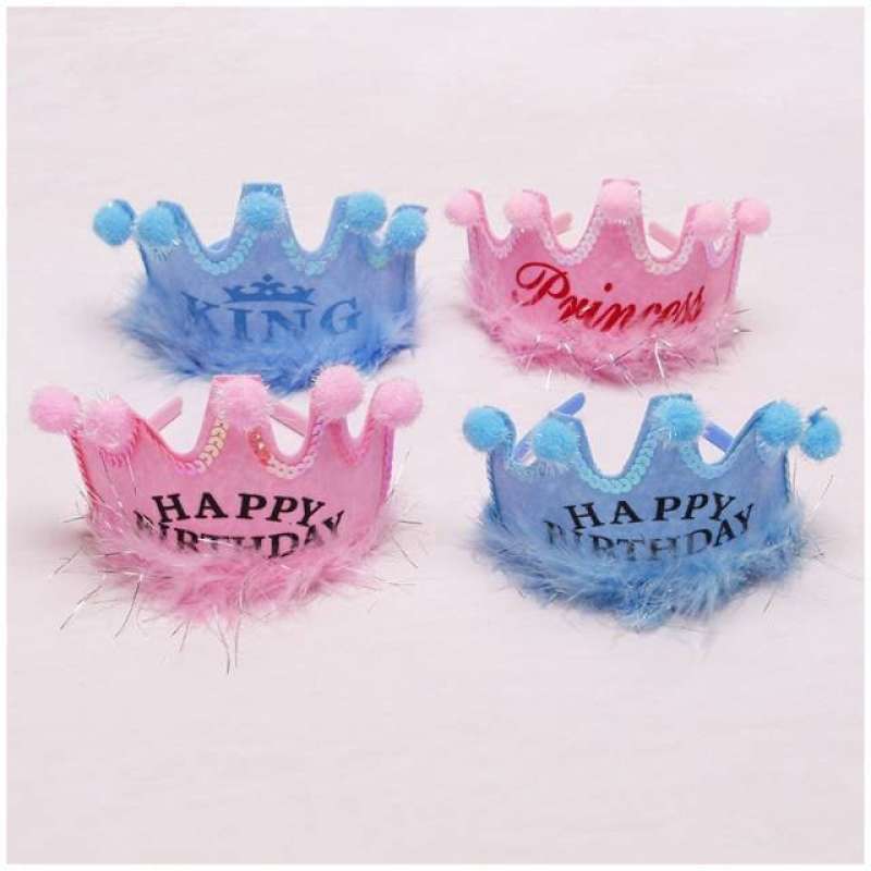 Jual Topi Mahkota Ulang Tahun Happy Birthday / Crown Model Bulu Pink ...