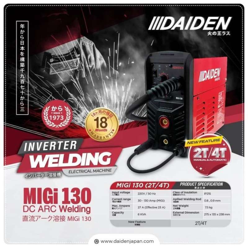 Jual Mesin Trafo Las Mig Tanpa Gas Co2 Migi130 New 2t/4t Daiden Welding ...