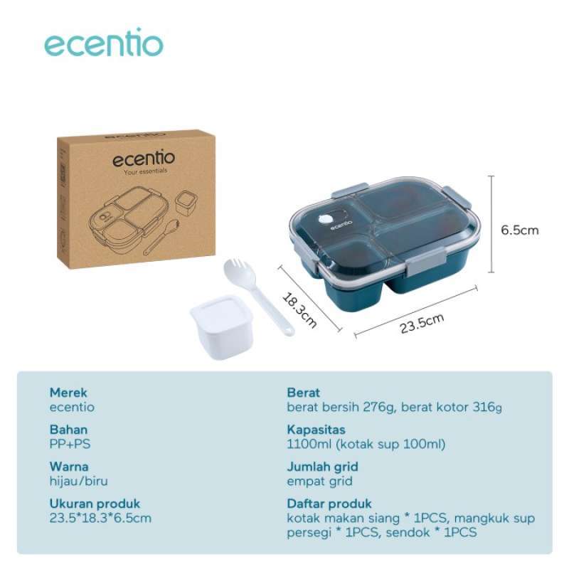 Jual Ecentio Kotak Makan 4 Grid Lunch Box/disegel Kotak/anti Bocor ...