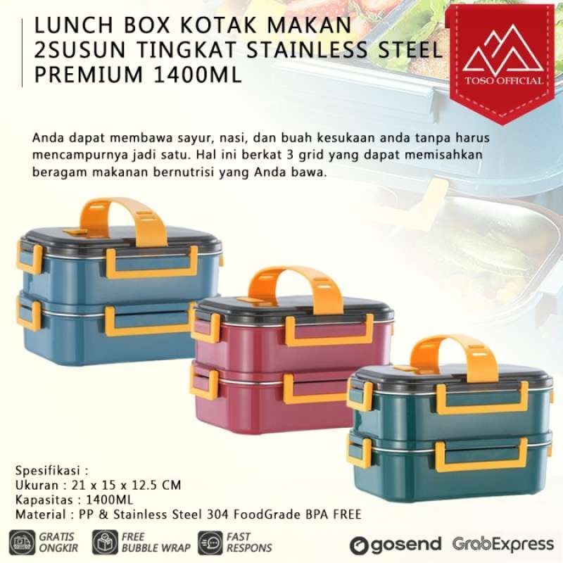 Jual Lunch Box Kotak Makan Bento 2 Susun Tingkat Stainless Premium ...