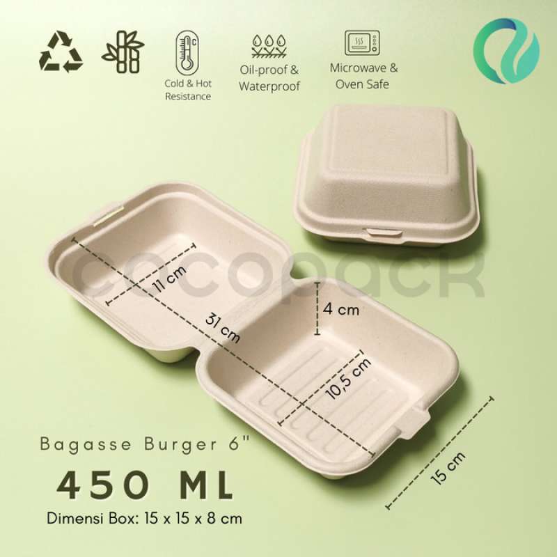 Jual Bagasse Burger 6 Inch 450ml Natural Brown Or White 1 Dus (500 Pcs) - Natural Brown Di ...