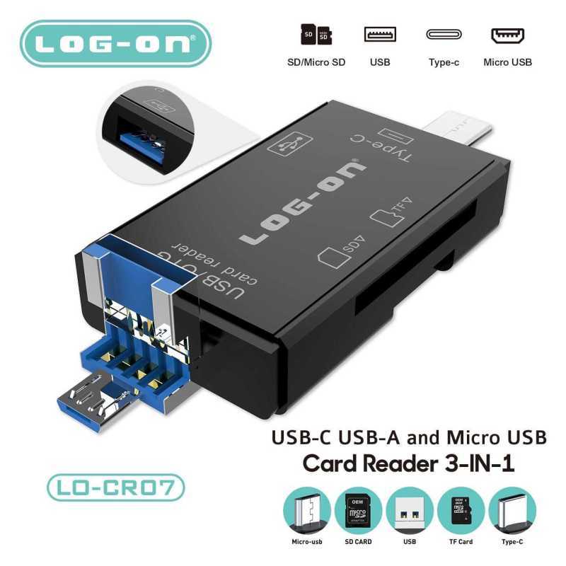 Promo Log On Card Reader Lo-cr07 3in1 Usb Adapter Type C/micro-usb/usb 2.0,s Diskon 23% Di ...