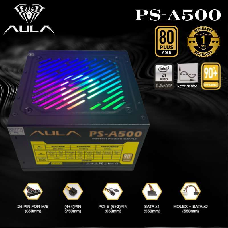 Promo Psu Aula Ps-a500 Gold+ Fan Rgb 500watt Gaming Power Supply ...