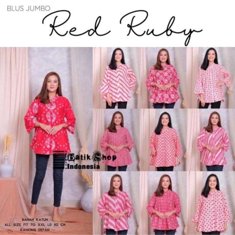 Promo Blus Red Ruby Jumbo Batik Merah Cerah Atasan Kerja Rapat Kantor ...