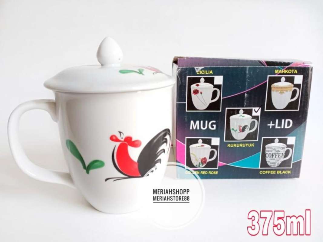 Jual Gelas Mug Cangkir Keramik Motif Ayam 350ml + Penutup Teh Kopi ...
