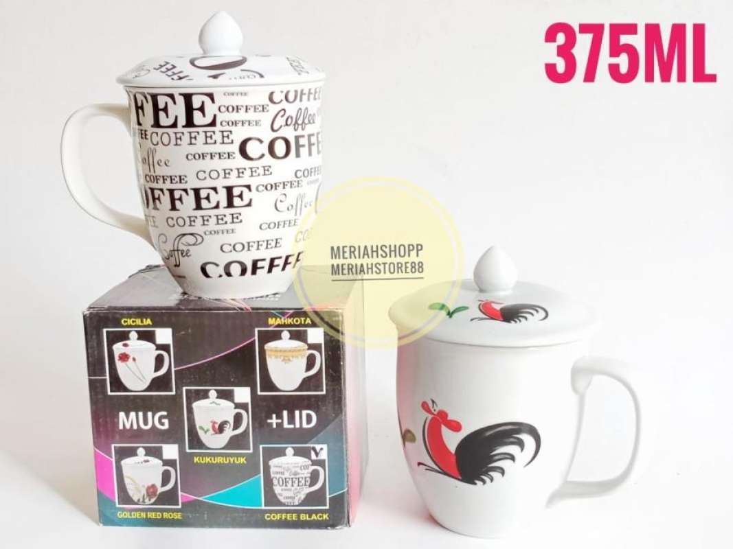 Jual Gelas Mug Cangkir Keramik Motif Ayam 350ml + Penutup Teh Kopi ...