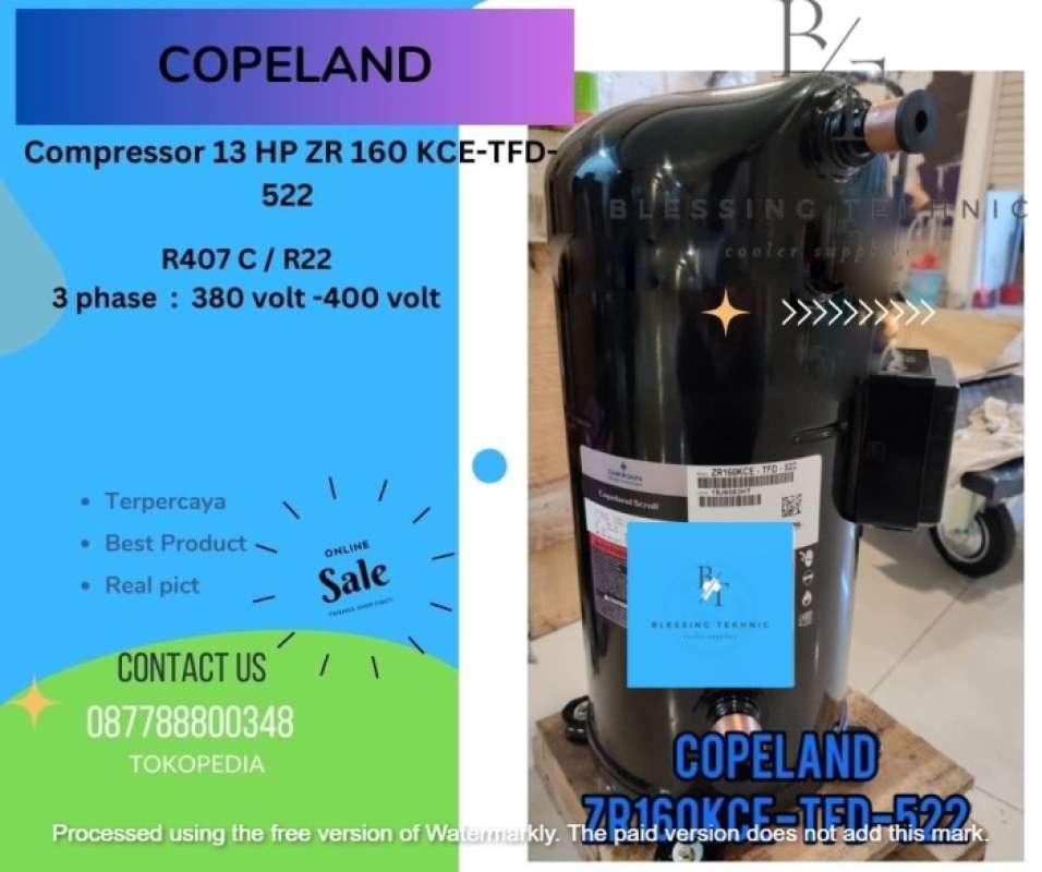 Promo Compressor 13hp Copeland Zr160 Kce-tfd-522 R407c Diskon 23% Di Seller Komiyama Store ...