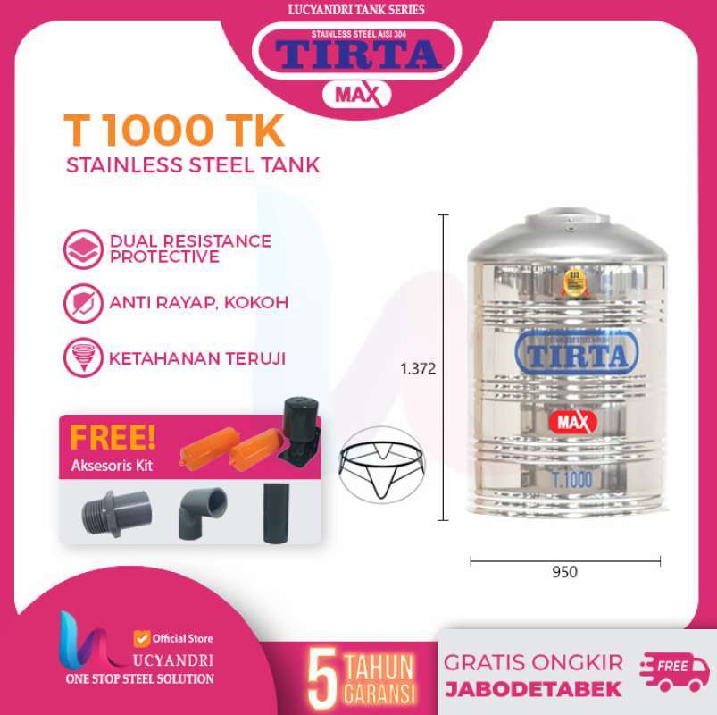 Jual Tangki Air Stainless Steel Tirta T 1000 TK Datar Tandon Toren Air ...