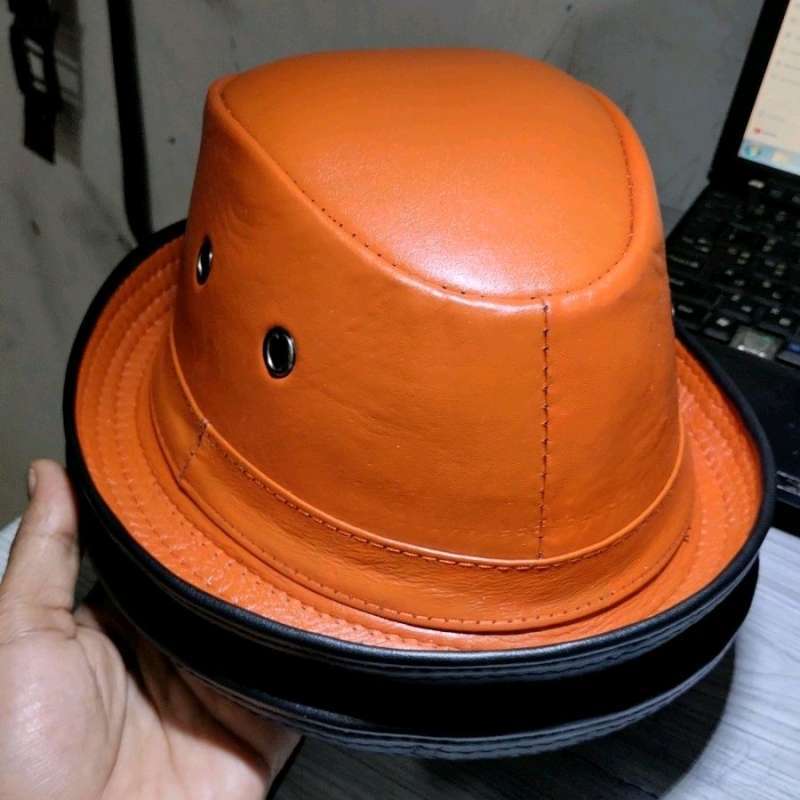 Jual Topi Fedora Pria Kulit Sapi Asli Model Tompi Koboy Warna Orange ...