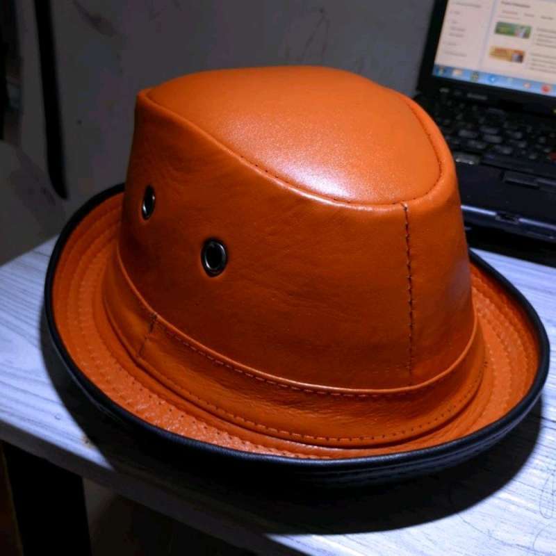 Jual Topi Fedora Pria Kulit Sapi Asli Model Tompi Koboy Warna Orange ...