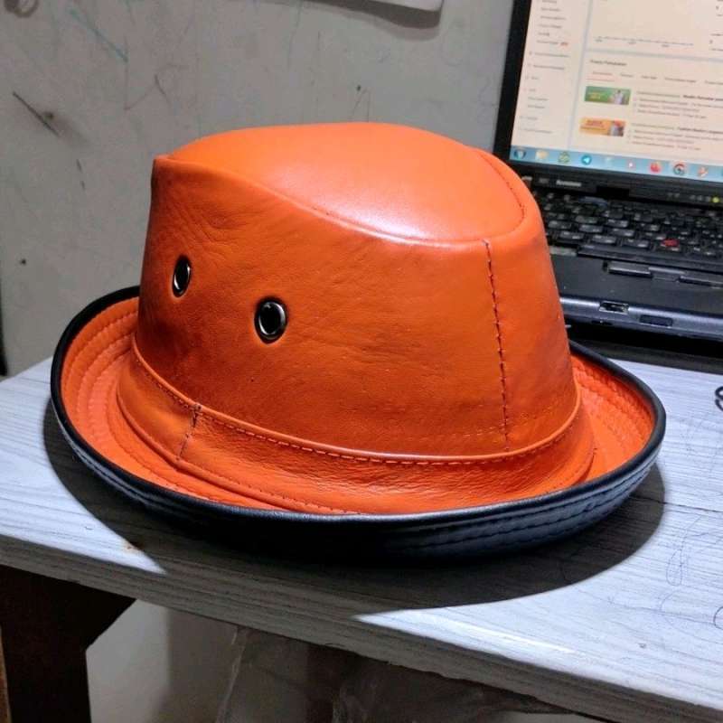 Jual Topi Fedora Pria Kulit Sapi Asli Model Tompi Koboy Warna Orange ...