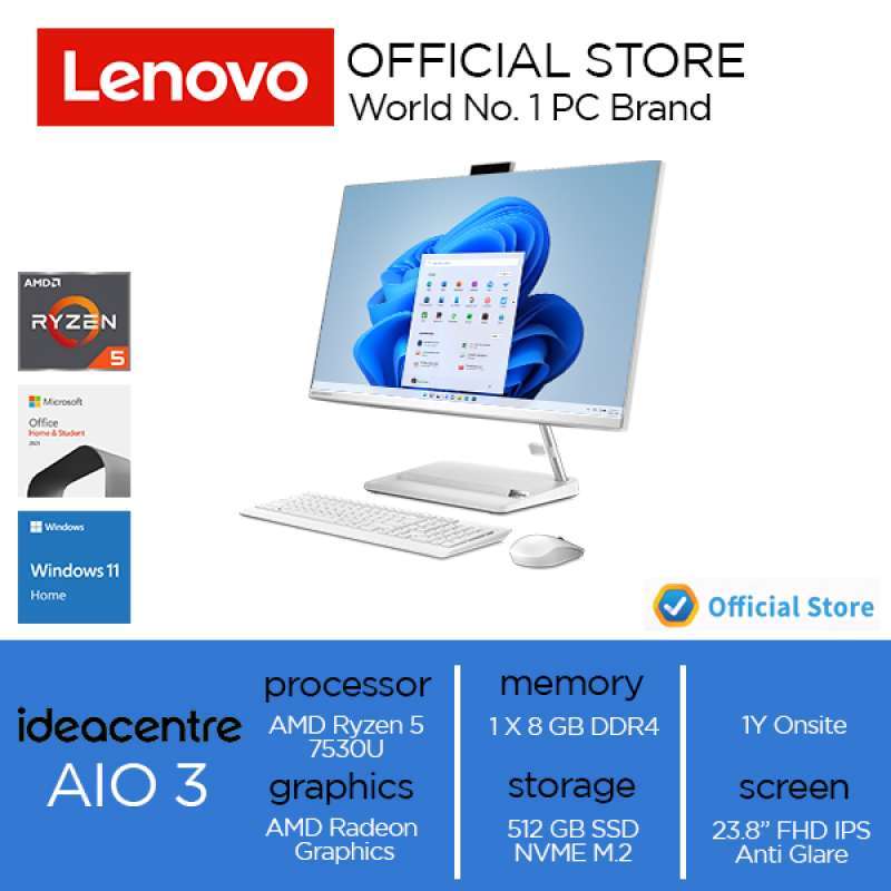 Promo Lenovo IdeaCentre AIO 3 24ALC6 Ryzen 5 7530U 8GB 512GB SSD W11 ...