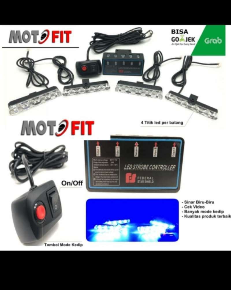 Promo PAKET lampu strobo 4 pcs grill led set saklar controller on off ...
