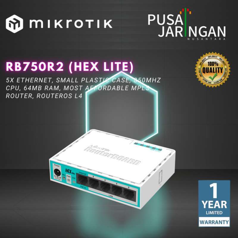 Promo MIKROTIK RB750r2 hEX lite 5x Ethernet, Small plastic case RouterOS L4 Diskon 23% di Seller ...
