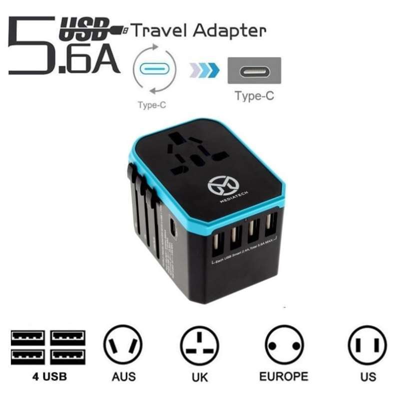 Promo Mediatech Universal Travel Adaptor 4 in 1 MT-805 + Usb Type-C ...