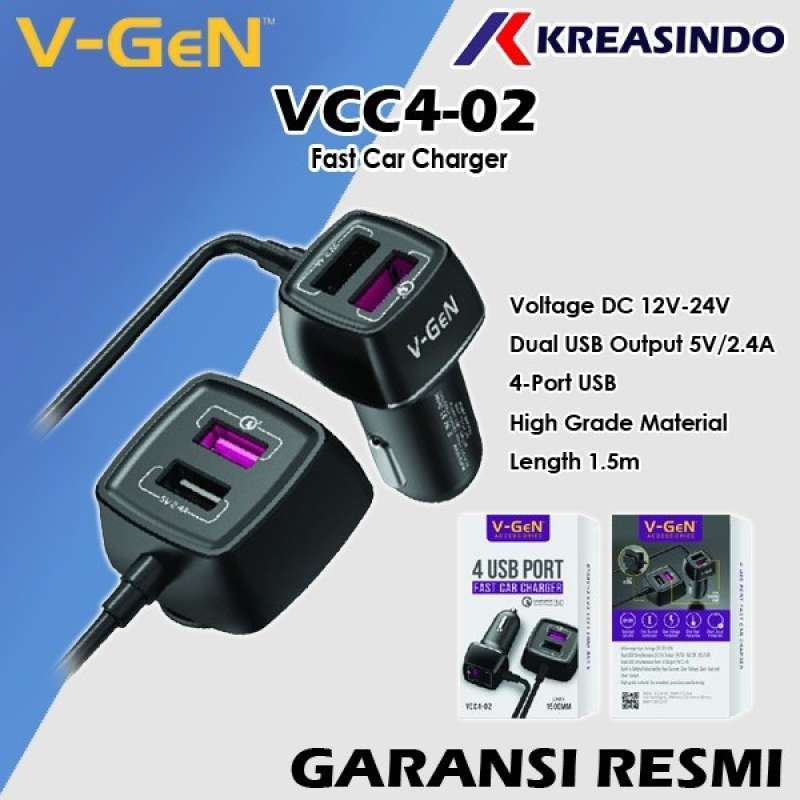 Jual V-gen Vgen Vcc4-02 Car Charge Mobil 4 Port Usb Fast Charging Di ...