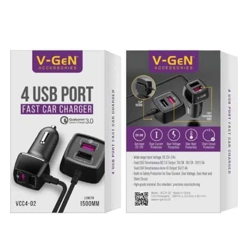 Jual V-gen Vgen Vcc4-02 Car Charge Mobil 4 Port Usb Fast Charging Di ...