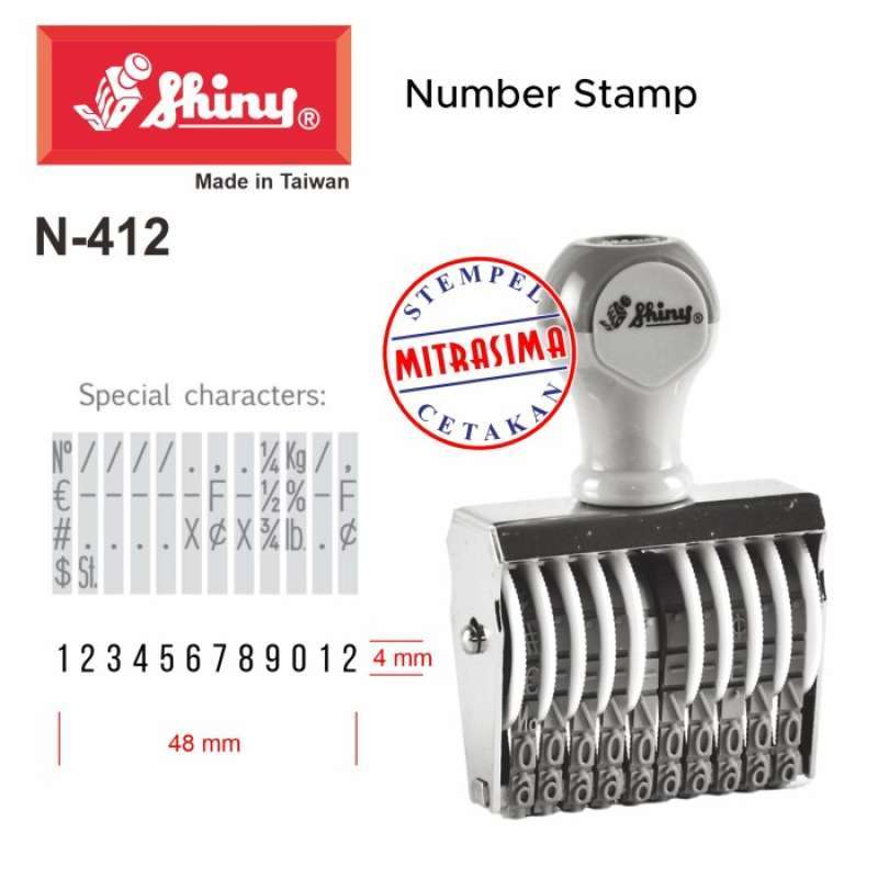 Jual Stempel Shiny N-412 ( N412 stempel nomor manual 12 digit 4mm N 412 ...