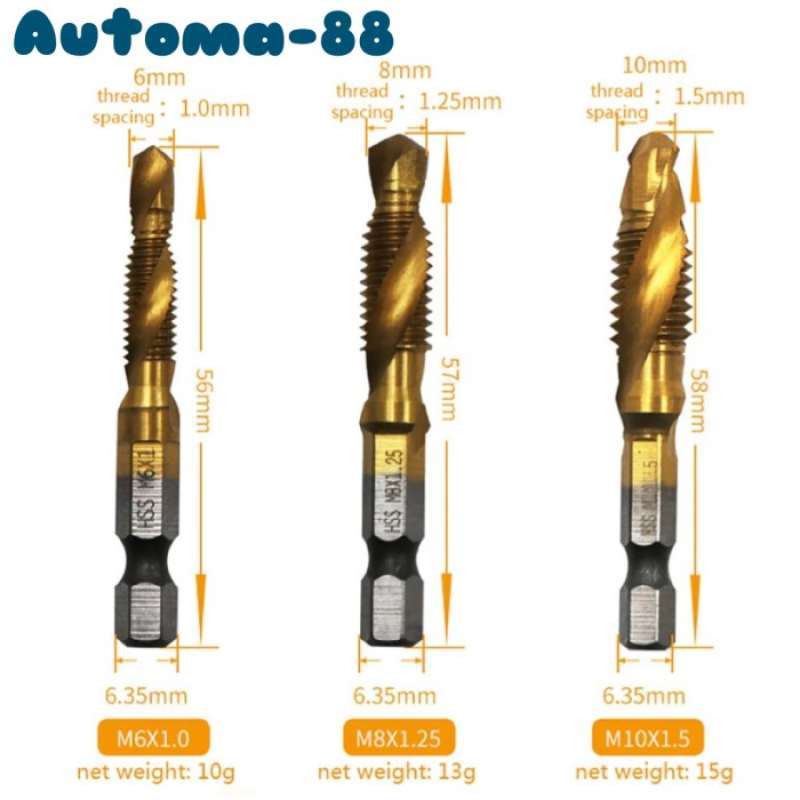 Jual Mata Bor Taper Pembuat Tap Ulir Drat Hss 6 Pcs M3-m4-m5-m6-m8-m10 ...