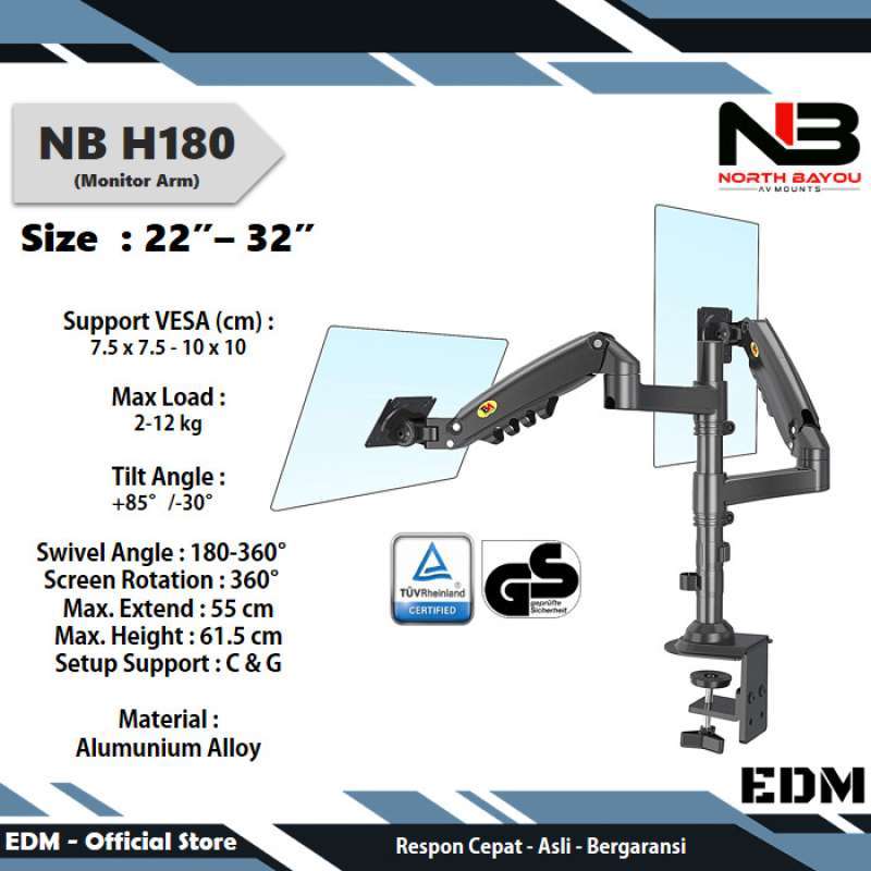 Jual Bracket Monitor 22 - 32 Inch, Single Stand Dual Arm Monitor Stand ...