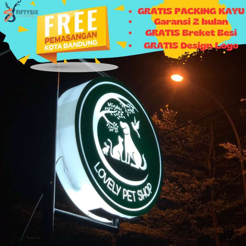 Promo Neon box custom 50 cm dua sisi free breket besi tembok Diskon 23% ...
