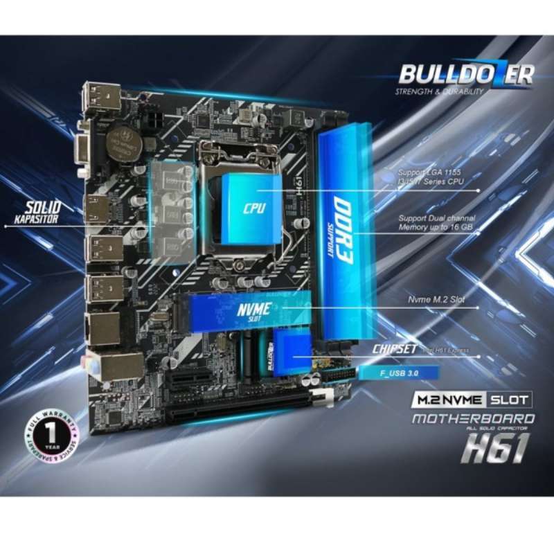 Jual Motherboard H61 Bulldozer M2 Nvme Mainboard Socket 1155 Ddr3 H-61 ...
