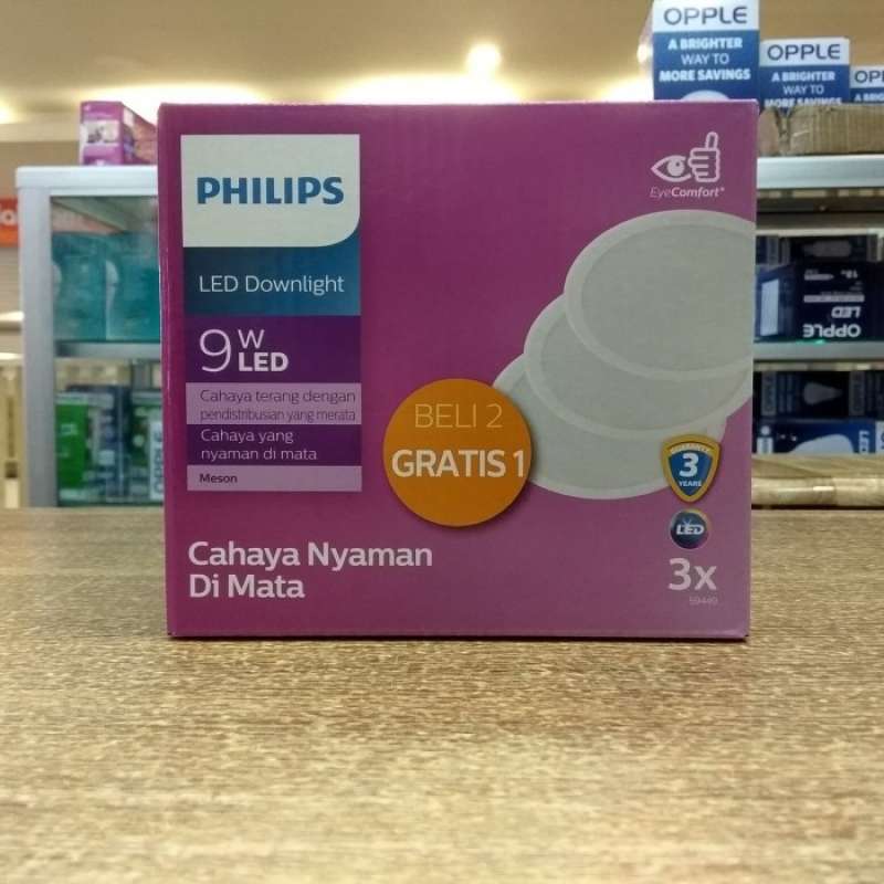 Promo Philips LED 9W 9watt Multipack 3 buah Downlight Meson 6500K Putih ...