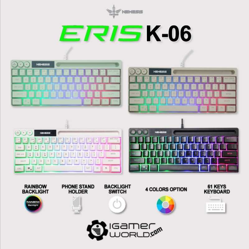 Promo Nyk Nemesis Eris K-06 / K06 Gaming Keyboard Mini Rgb With Stand ...