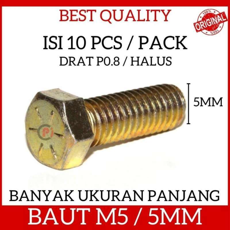 Jual Isi 10 Pcs Baut Hex Bolt M5 / 5mm Drat Halus Banyak Ukuran Panjang - M5x35 di Seller ...