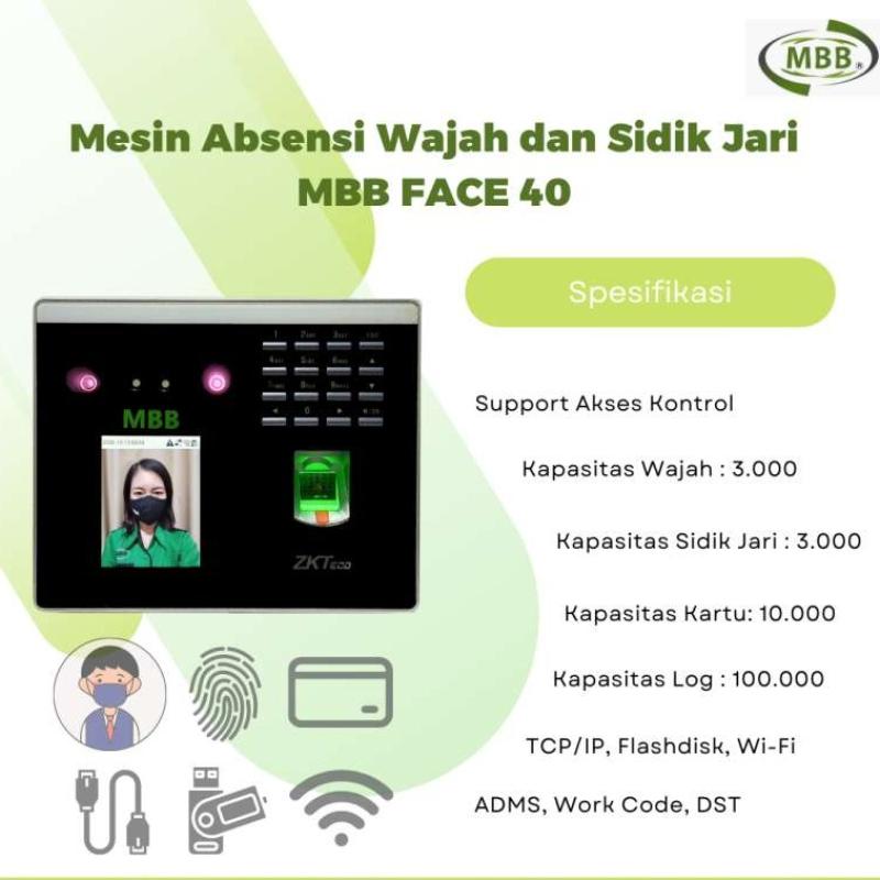 Jual MBB FACE 40 Mesin Absensi Verifikasi Lengkap, Lampu Menyala Saat Absen di Seller Mesin ...