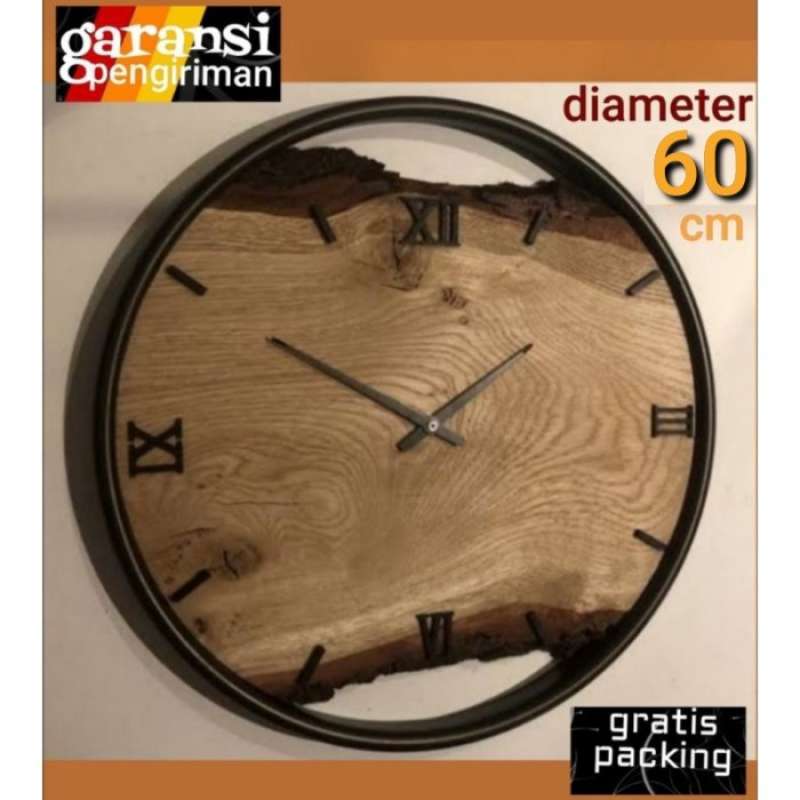 Jual Jam Dinding Aesthetic Kayu Jati Diameter 60 Cm - Hitam, Angka ...