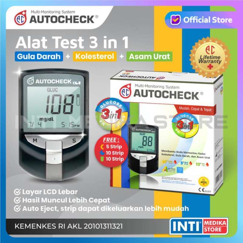 Jual Autocheck - Alat Cek 3in1 Gcu Gula Darah + Kolesterol + Asam Urat ...