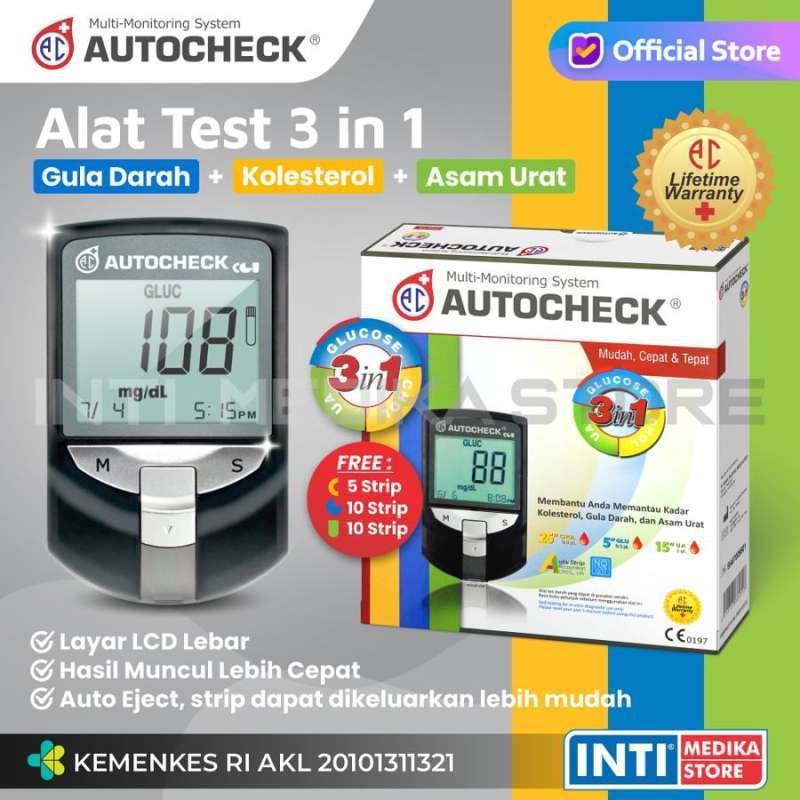 Jual Autocheck - Alat Cek 3in1 Gcu Gula Darah + Kolesterol + Asam Urat ...