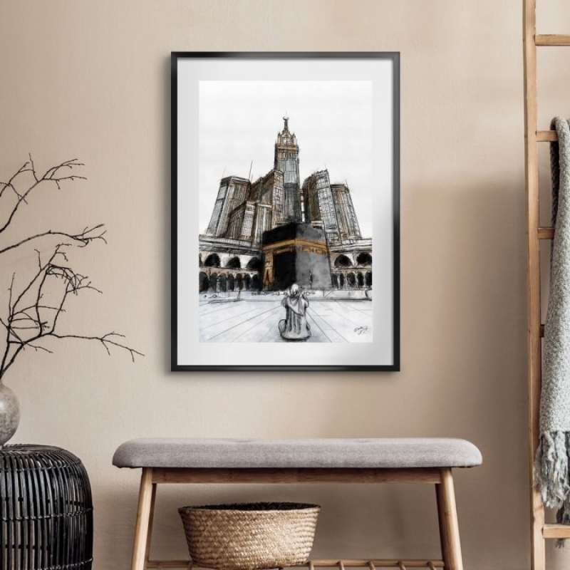 Promo Lukisan Dinding -kaaba And Makkah Clock- Matte -frame Hitam ...