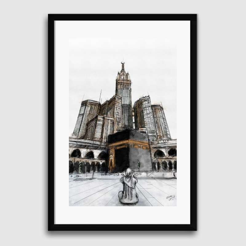 Promo Lukisan Dinding -kaaba And Makkah Clock- Matte -frame Hitam ...