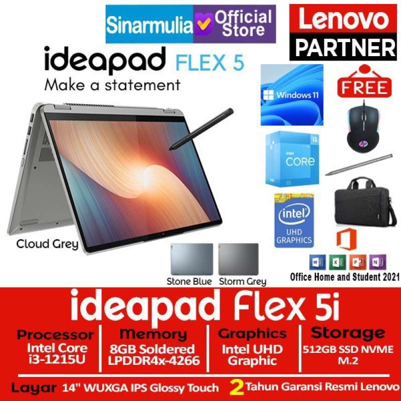 Jual Laptop Lenovo Ideapad Flex 5i I3-1215u 512gb Ssd 8gb Win11+ohs Di ...
