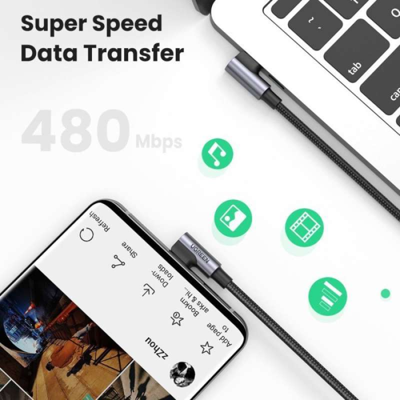 Promo Cable Data USB C to USB C 90 Degree 100W UGREEN PD QC 5A Gaming ...