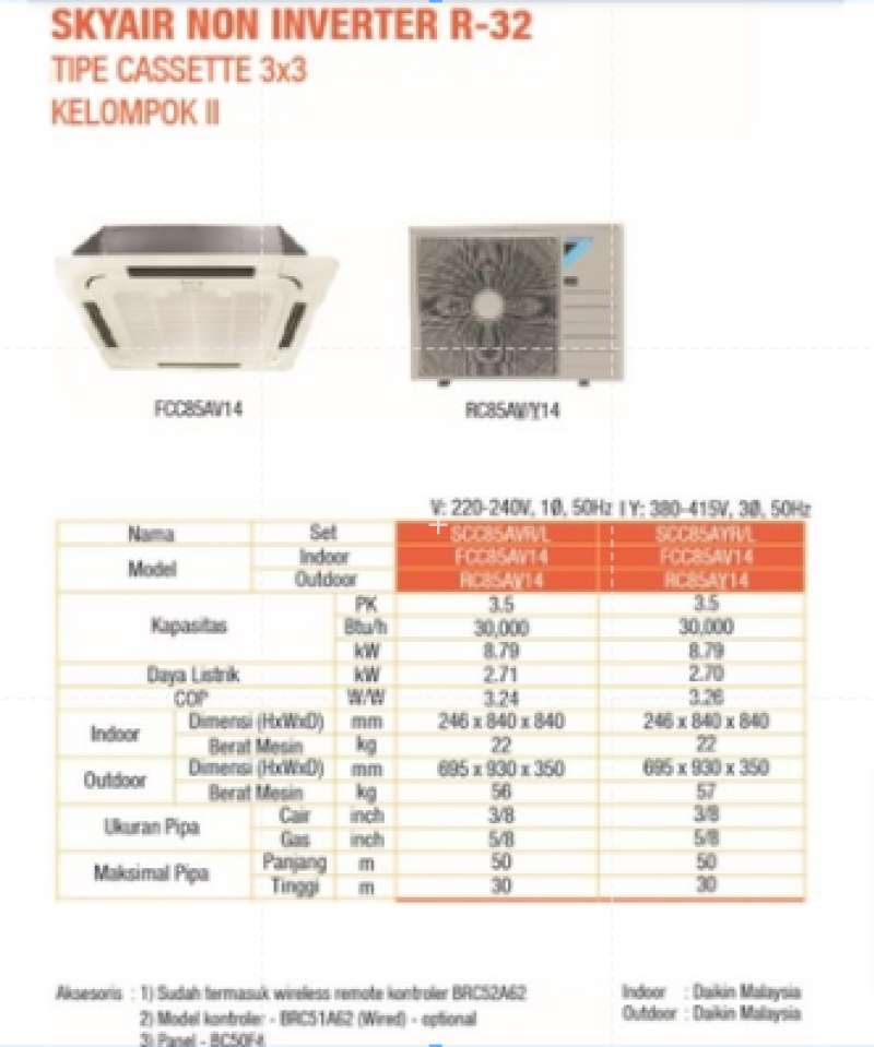 Jual Ac Daikin Cassette Caset Plafon Non Inverter - 5 Pk - 3phase ...