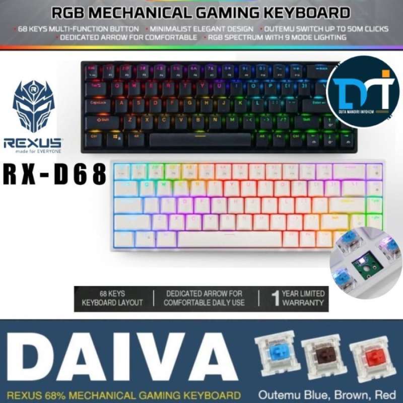 Jual Rexus DAIVA RX-D68 RGB 68% Outemu Removable Mechanical Gaming Keyboard di Seller Indah ...