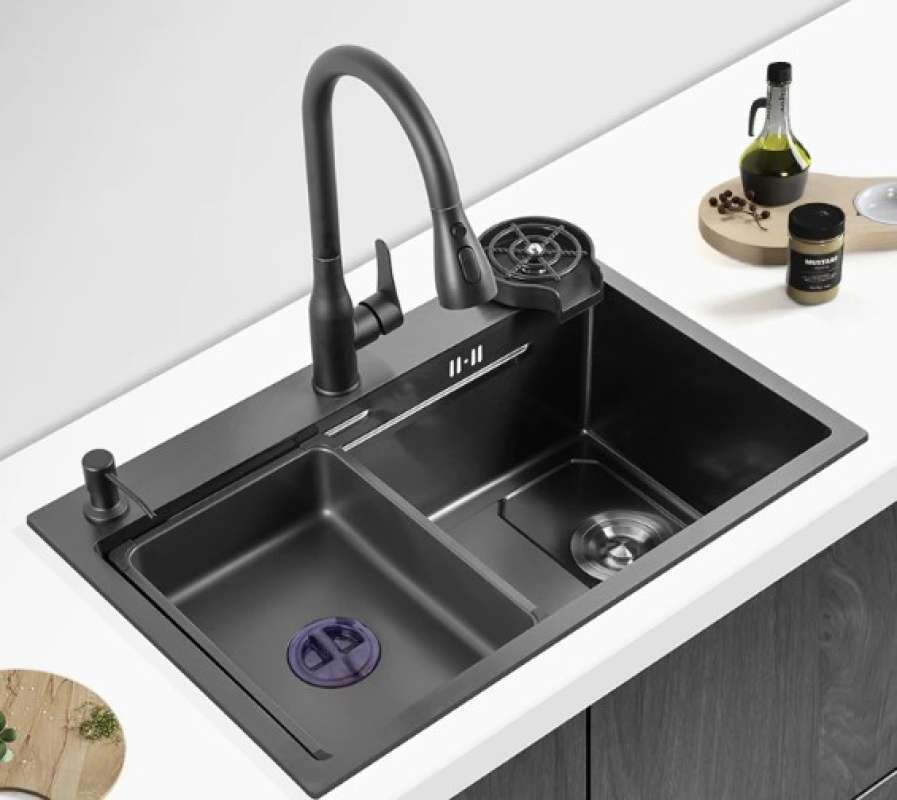 Jual modern kitchen sink black 6845 - bak cuci piring hitam mewah di ...