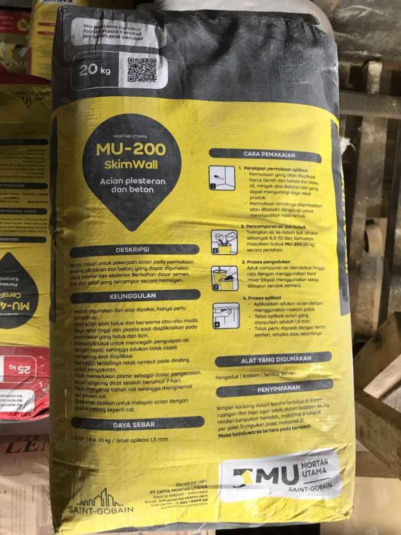 Jual Mortar Utama MU 200 Skimwall Acian beton dan plester 20kg di ...