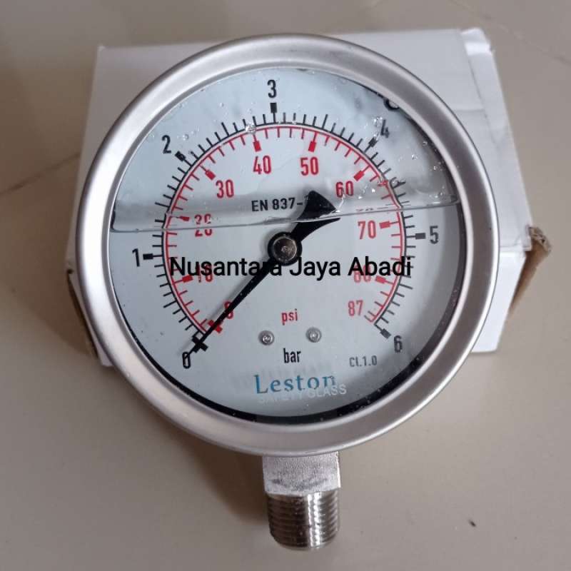 Promo Pressure Gauge FULL Stainless 2 1/2 inchi 6 Bar 90 Psi Safety Gls ...