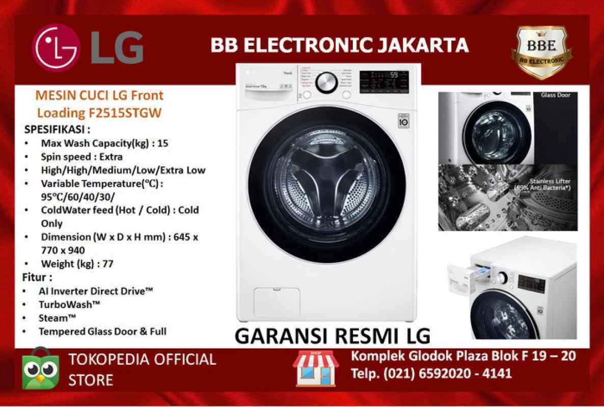 Promo LG Mesin Cuci Front Loading F2515STGW/F-2515STGW TurboWash 15Kg Diskon 29% di Seller Jaya ...