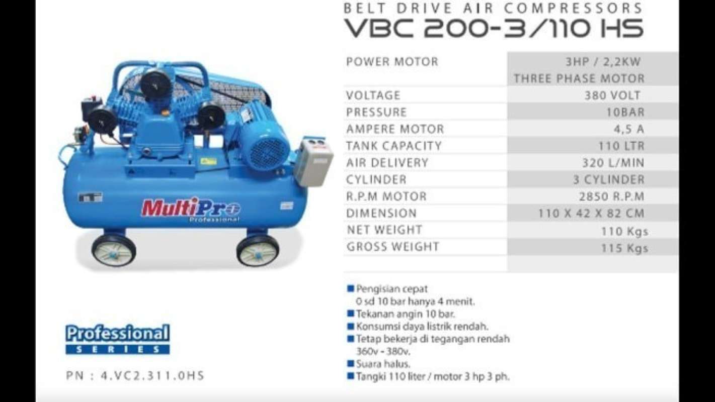 Promo Kompresor MultiPro VBC 200-3-110 HS Belt Drive Air Compressors ...